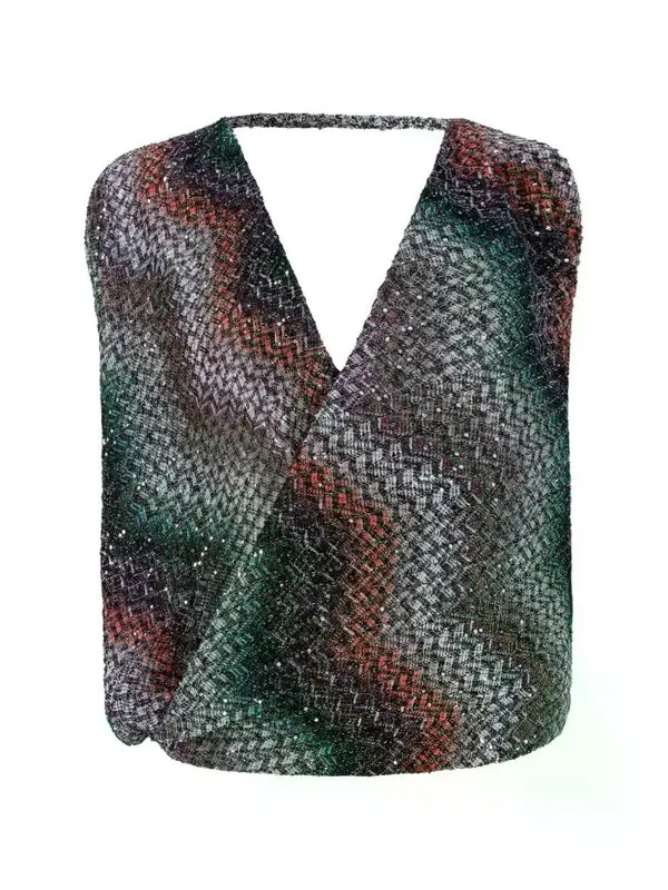 Missoni Sequin Embellished Zigzag V-neck Sleeveless Top