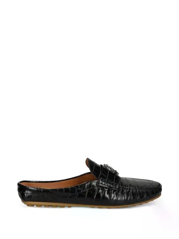 Roberto Cavalli Crocodile-effect Mules With Silver-tone Logo Plaque