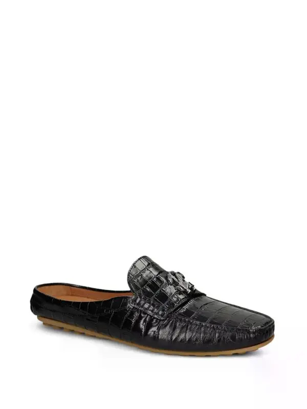 Roberto Cavalli Crocodile-effect Mules With Silver-tone Logo Plaque