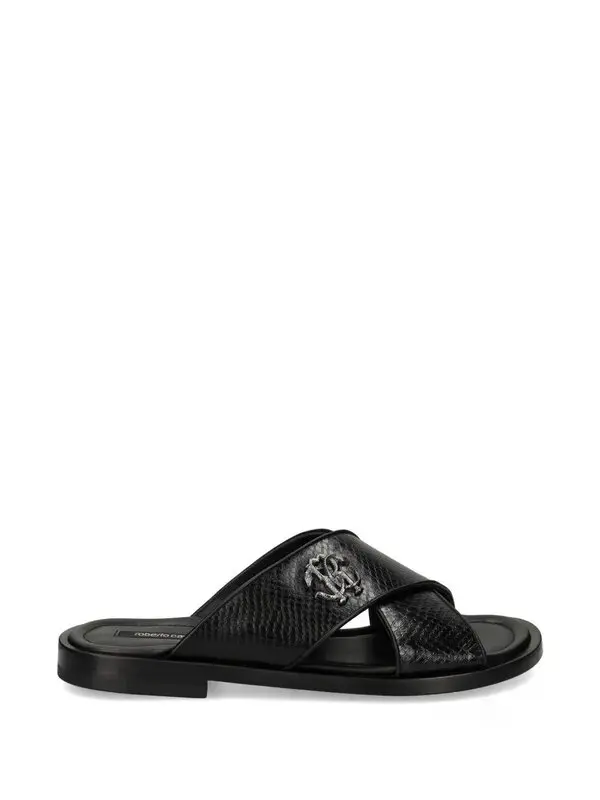 Roberto Cavalli Snakeskin Sandals With Silver-tone Logo