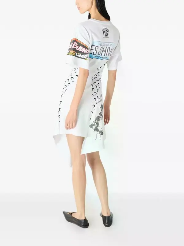 MARINE SERRE Asymmetrical Graphic Print Jersey Dress - White