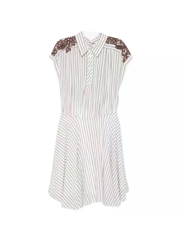 ERMANNO FIRENZE Lace-trimmed Striped Mini Shirt Dress