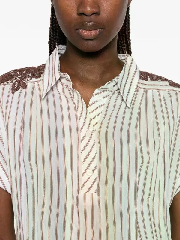 ERMANNO FIRENZE Lace-trimmed Striped Mini Shirt Dress