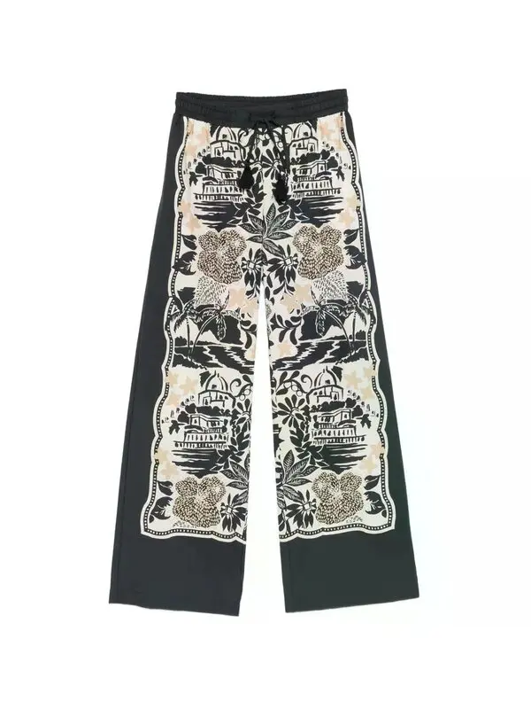 ERMANNO FIRENZE Graphic Print Palazzo Trousers - Black