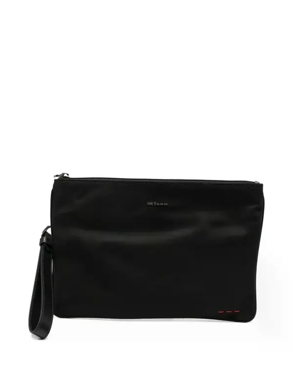 Kiton Logo Plaque Zip-top Pouch Bag - Black