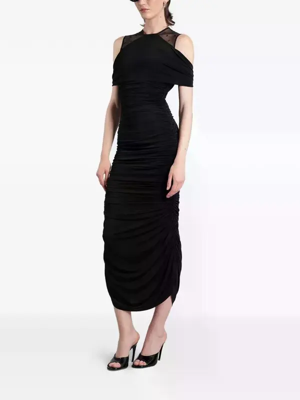 MARINE SERRE Ruched Off-shoulder Dress With Moon Print Mesh