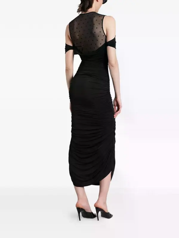 MARINE SERRE Ruched Off-shoulder Dress With Moon Print Mesh