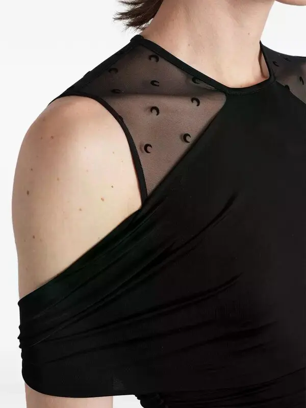 MARINE SERRE Ruched Off-shoulder Dress With Moon Print Mesh