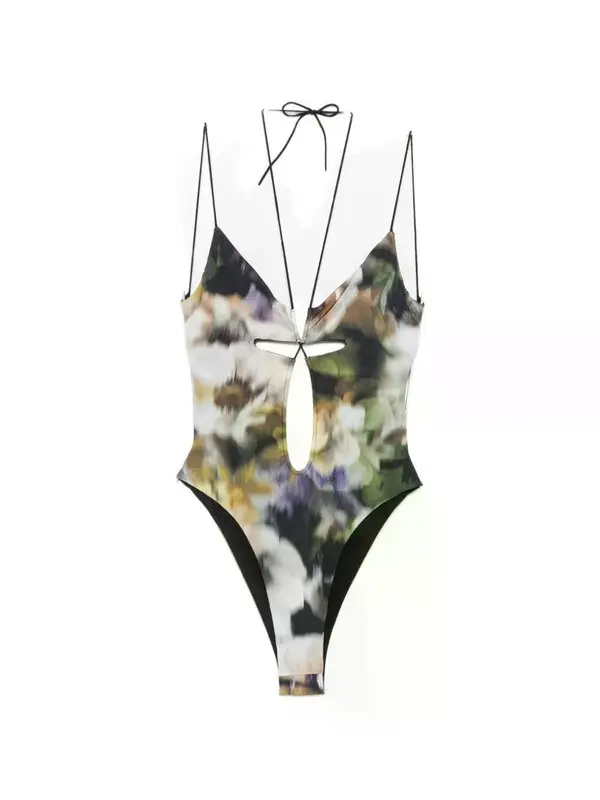 AMAZUIN Layla Floral-print Halterneck Swimsuit - Black