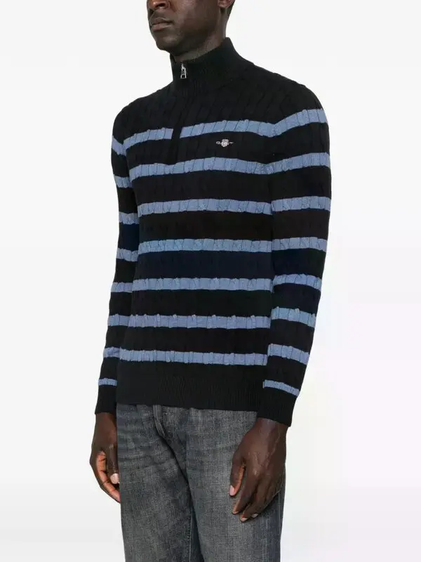 Gant Cable Knit Striped Quarter-zip Sweater