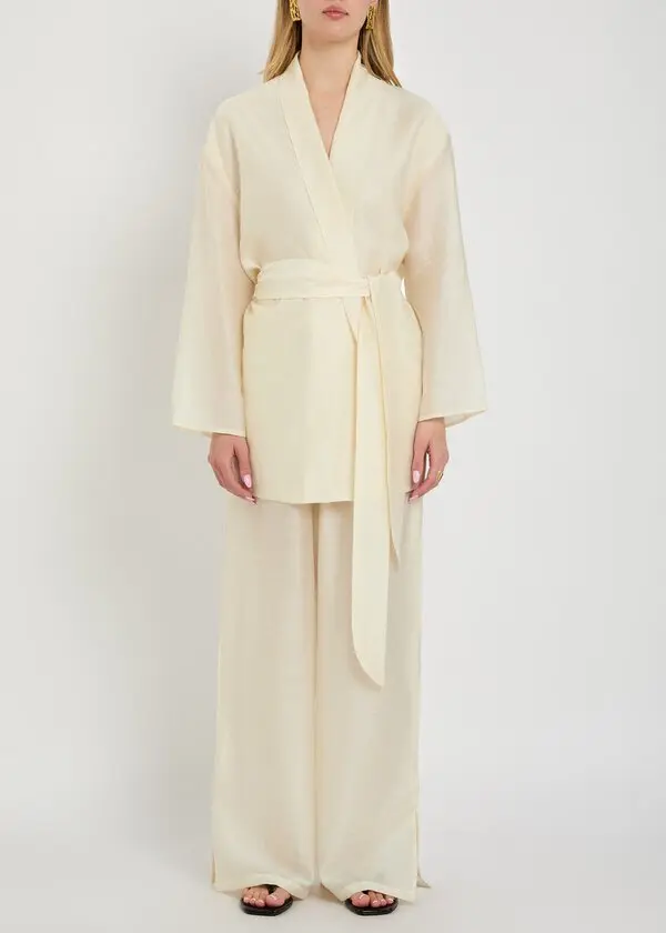 SOLAQUA Alma Embroidered Belted Kimono Robe