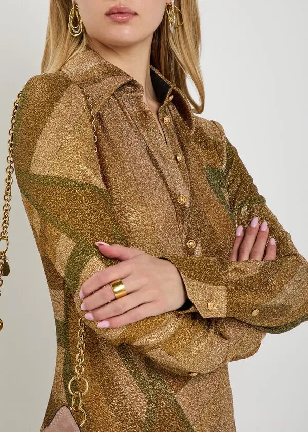 Emilio Pucci Printed Metallic-jersey Maxi Shirt Dress - Brown
