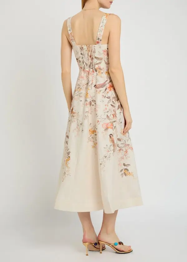 Zimmermann Luna Floral-print Linen Midi Dress - Cream