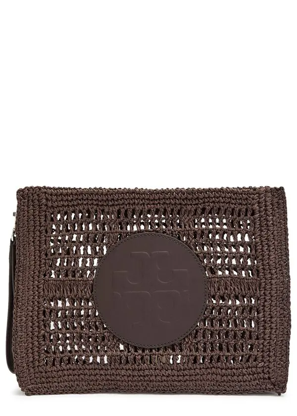 Tory Burch Ella Raffia Clutch - Dark Brown