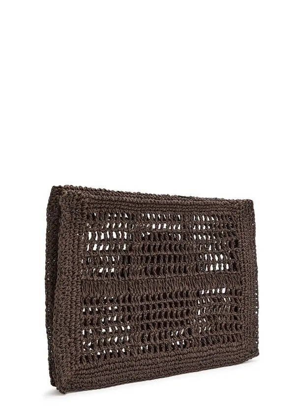 Tory Burch Ella Raffia Clutch - Dark Brown