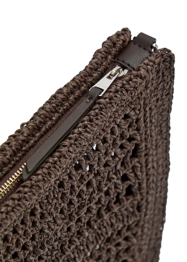 Tory Burch Ella Raffia Clutch - Dark Brown