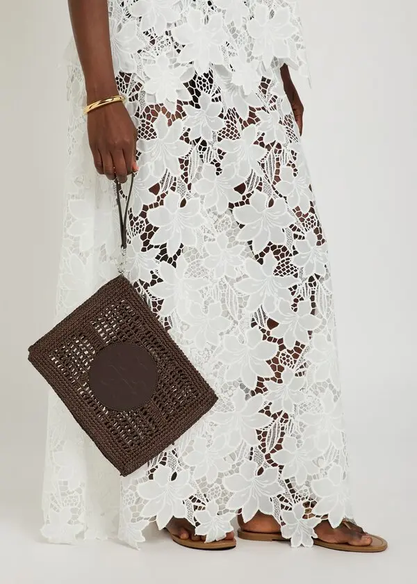 Tory Burch Ella Raffia Clutch - Dark Brown