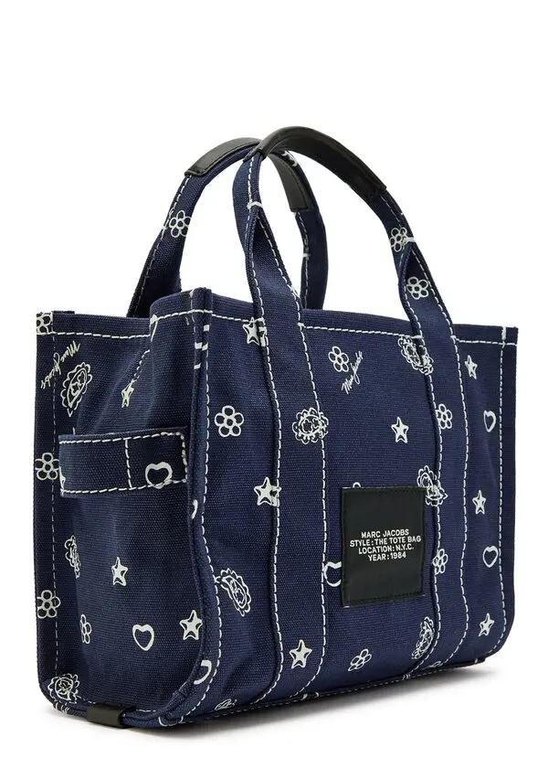 Marc Jacobs Tote Small Printed Canvas Tote Bag - Navy