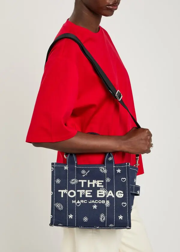 Marc Jacobs Tote Small Printed Canvas Tote Bag - Navy