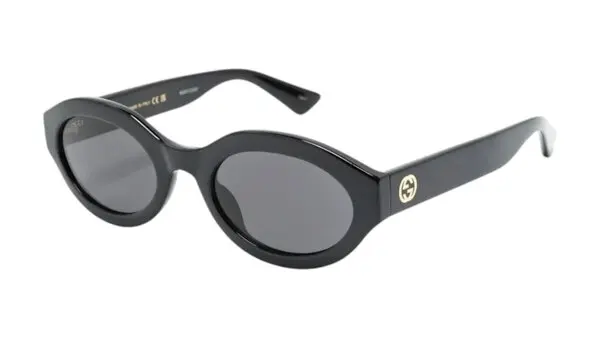 Gucci Round Frame Sunglasses With Gold Tone Logo Detail - Black