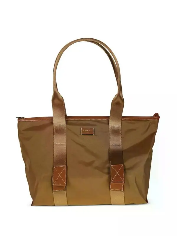 LANCEL Logo Plaque Leather Trim Tote Bag