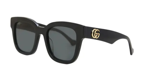 Gucci Round Frame Sunglasses With Gold Tone Logo - Black