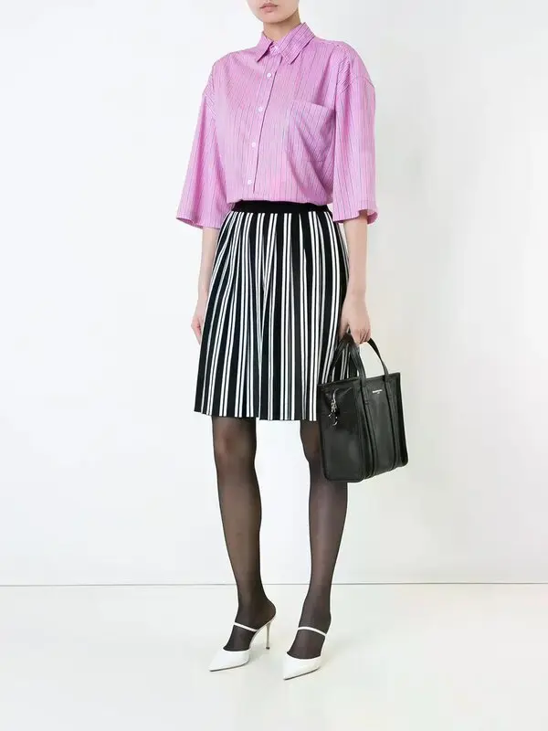 Balenciaga Striped Pleated Mini Skirt
