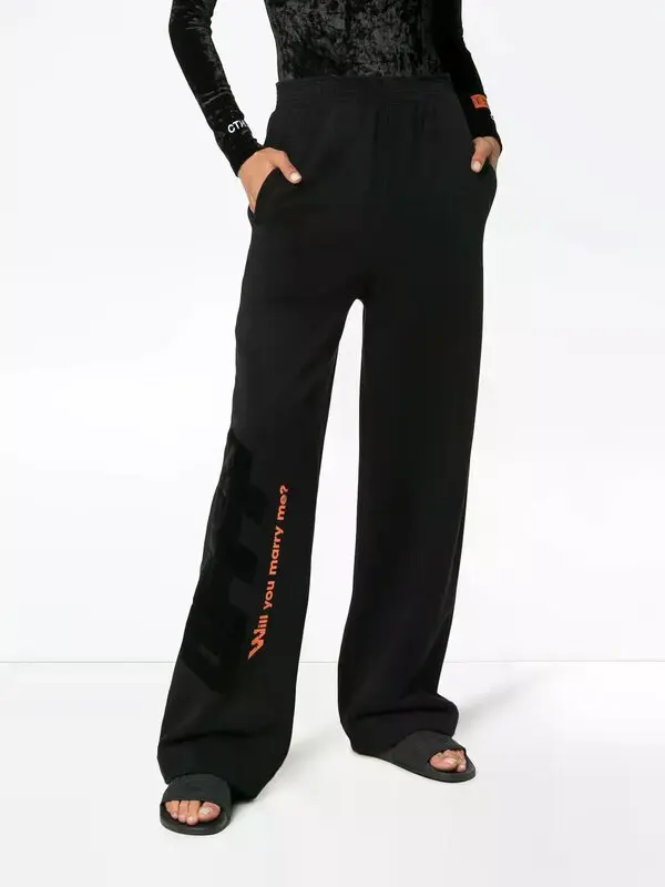 Off-White High Waisted Text Print Cotton Trousers