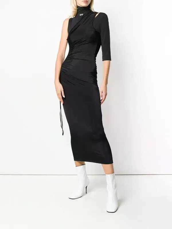 Off-White Asymmetrical Midi Dress With Cut-out Detail