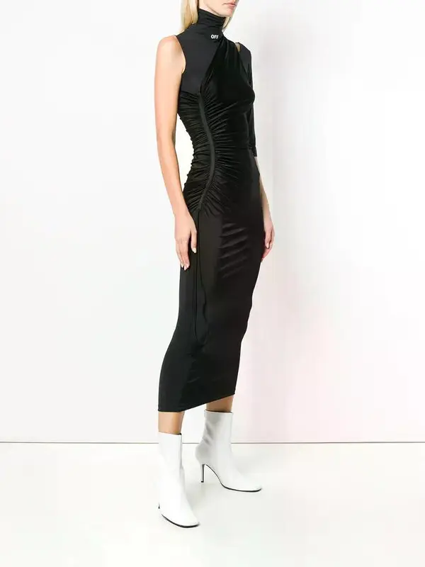 Off-White Asymmetrical Midi Dress With Cut-out Detail