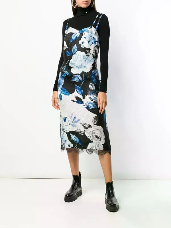 Off-White Rose Print Midi Dress
