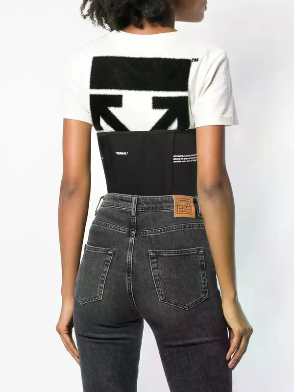 Off-White Cupless Corset Top With Silver-tone Ring Zipper