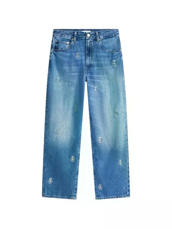 Tommy Hilfiger Crest Embroidered Barrel-leg Denim Jeans