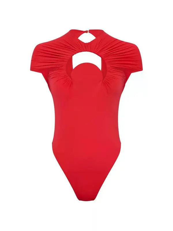MARINE SERRE Gathered Moon Cutout Swimsuit - Red