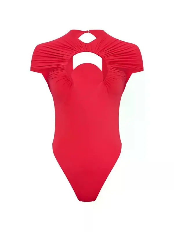 MARINE SERRE Gathered Moon Cutout Swimsuit - Red