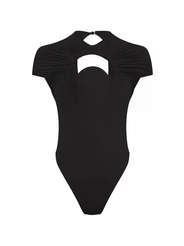MARINE SERRE Moon Cut-out Gathered Swimsuit - Black