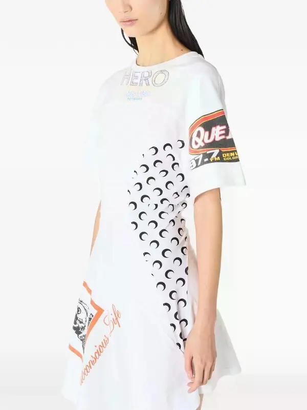 MARINE SERRE Asymmetrical Regenerated Jersey Dress With Graphic Print