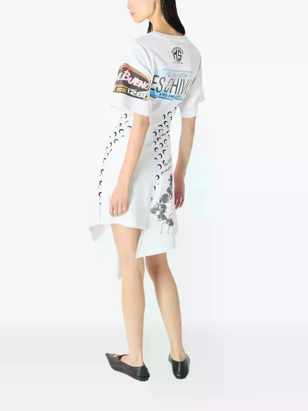 MARINE SERRE Asymmetrical Regenerated Jersey Dress With Graphic Print
