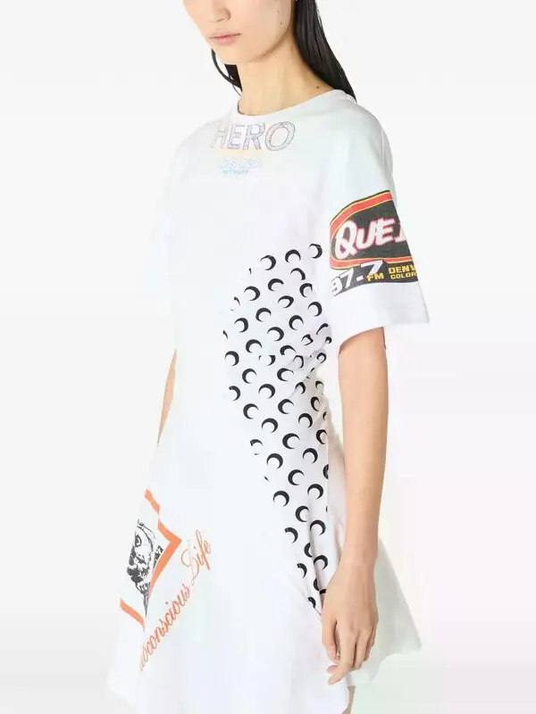 MARINE SERRE Asymmetrical Regenerated Jersey Dress With Graphic Print
