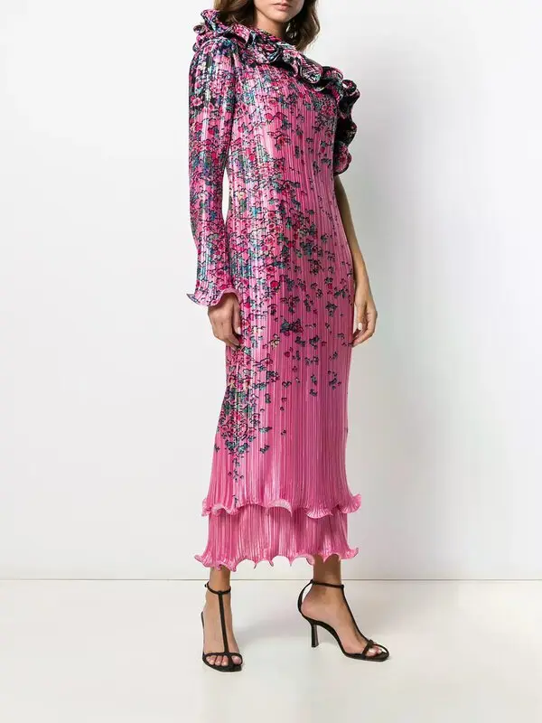 Givenchy Ruffled Floral Print Crepe Dress