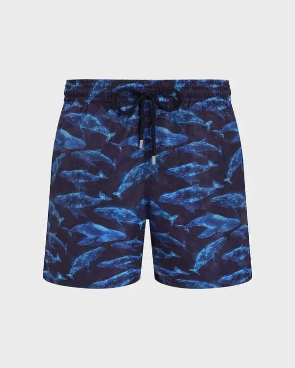 Vilebrequin Sparkling Whales Monogram Jacquard Swim Trunks - Blue