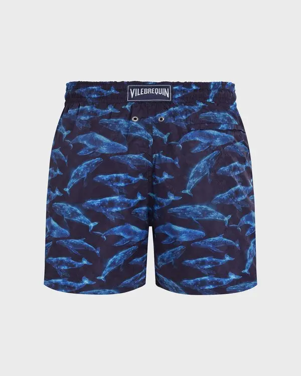 Vilebrequin Sparkling Whales Monogram Jacquard Swim Trunks - Blue