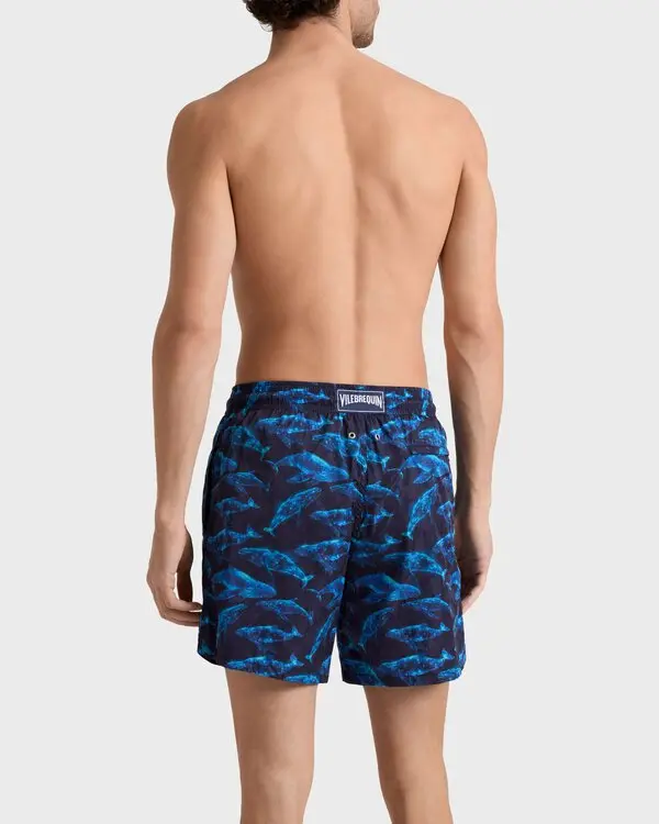 Vilebrequin Sparkling Whales Monogram Jacquard Swim Trunks - Blue
