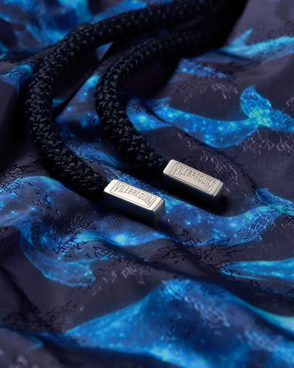 Vilebrequin Sparkling Whales Monogram Jacquard Swim Trunks - Blue