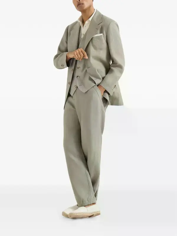 Brunello Cucinelli Linen Micro Chevron Trousers With Drawstring Hem - Neutrals