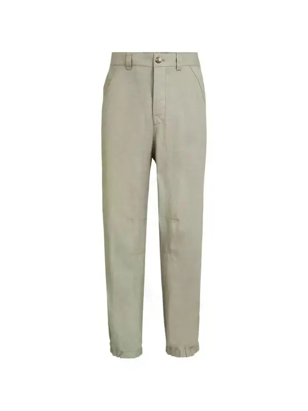 Brunello Cucinelli Linen Micro Chevron Trousers With Drawstring Hem - Neutrals
