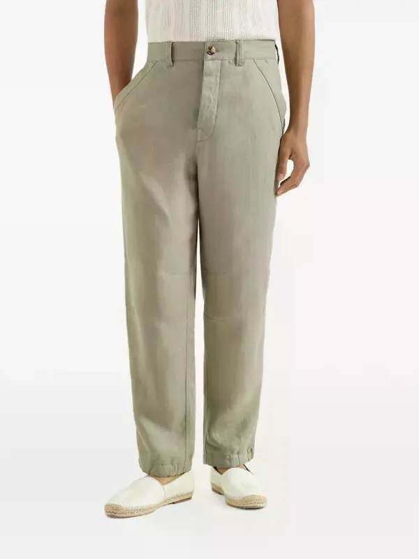 Brunello Cucinelli Linen Micro Chevron Trousers With Drawstring Hem