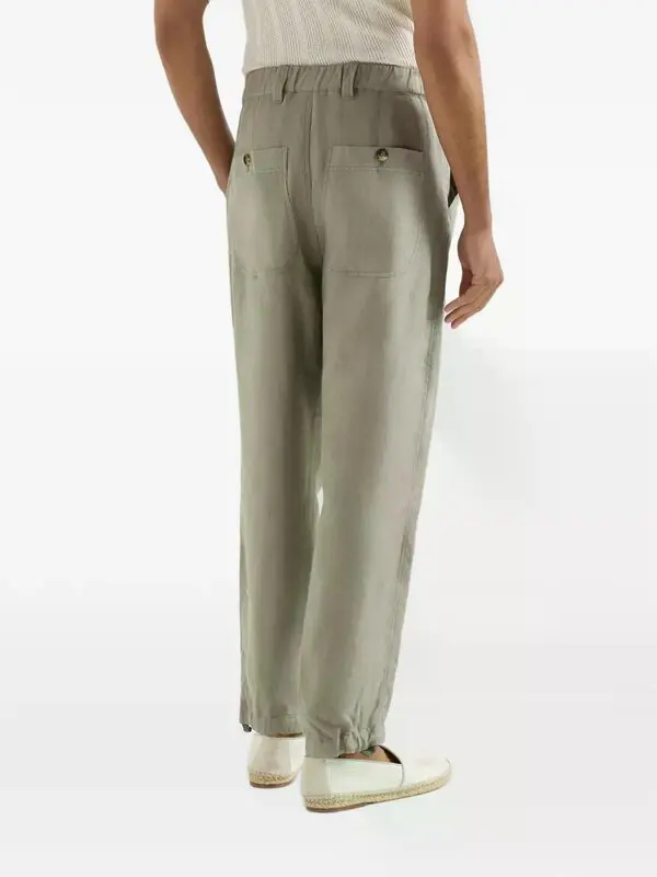 Brunello Cucinelli Linen Micro Chevron Trousers With Drawstring Hem