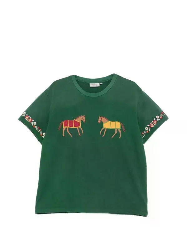 FOUND Horse Equine Embroidered Floral-trim T-shirt