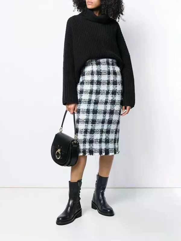 Alexander McQueen Plaid Tweed Knee-length Skirt
